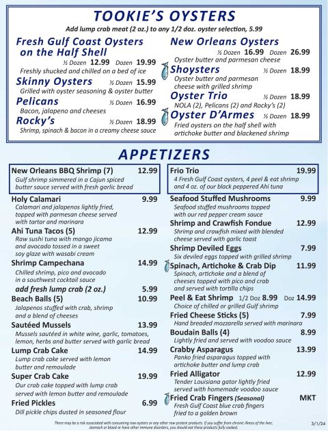 Dinner Menu | Seafood Restaurant, Fresh Gulf Coast Seafood, Oysters ...