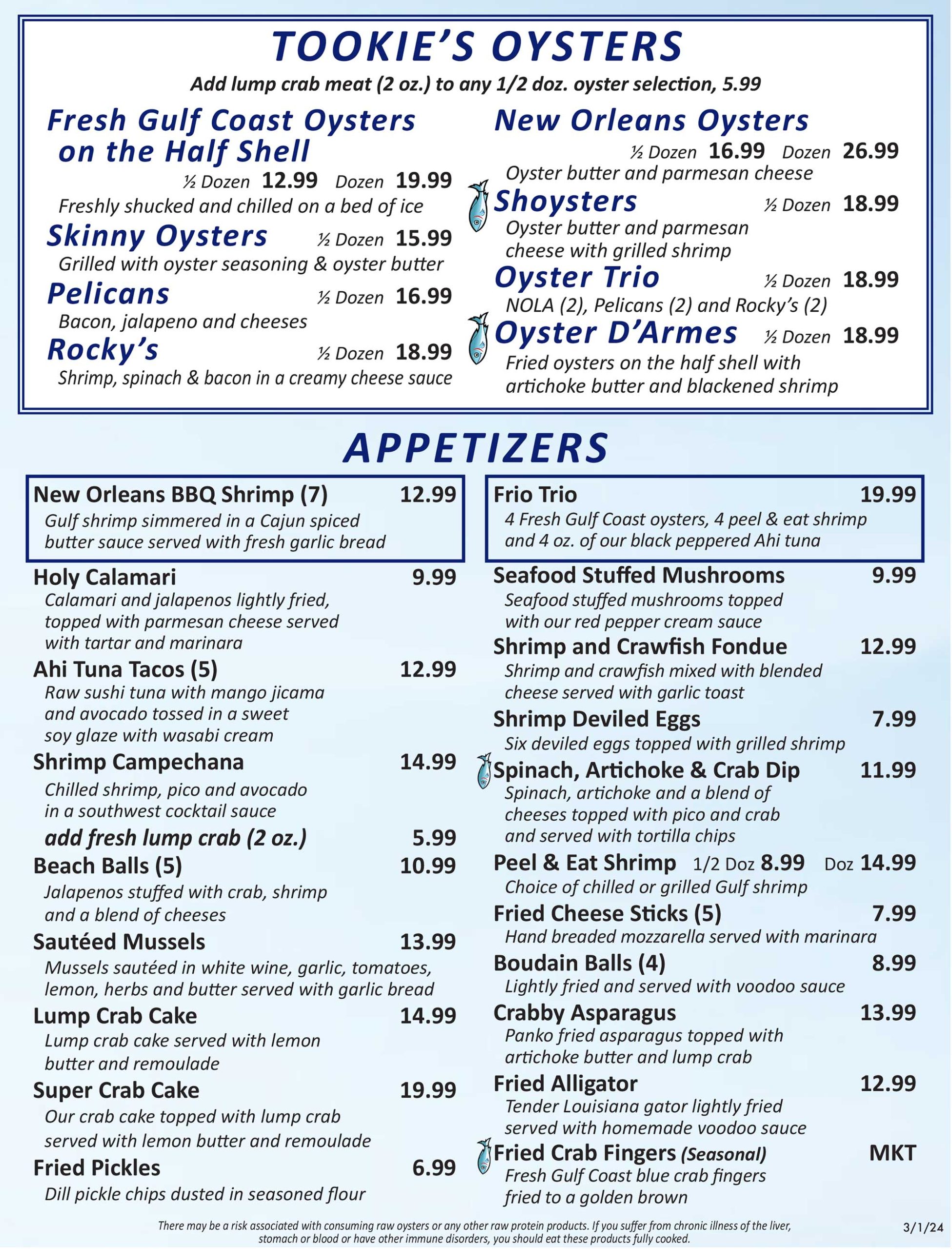 Dinner Menu | Seafood Restaurant, Fresh Gulf Coast Seafood, Oysters ...
