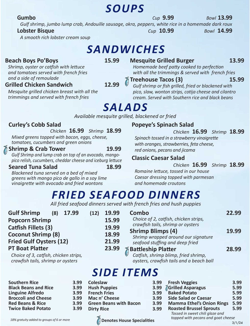 Dinner Menu | Seafood Restaurant, Fresh Gulf Coast Seafood, Oysters ...