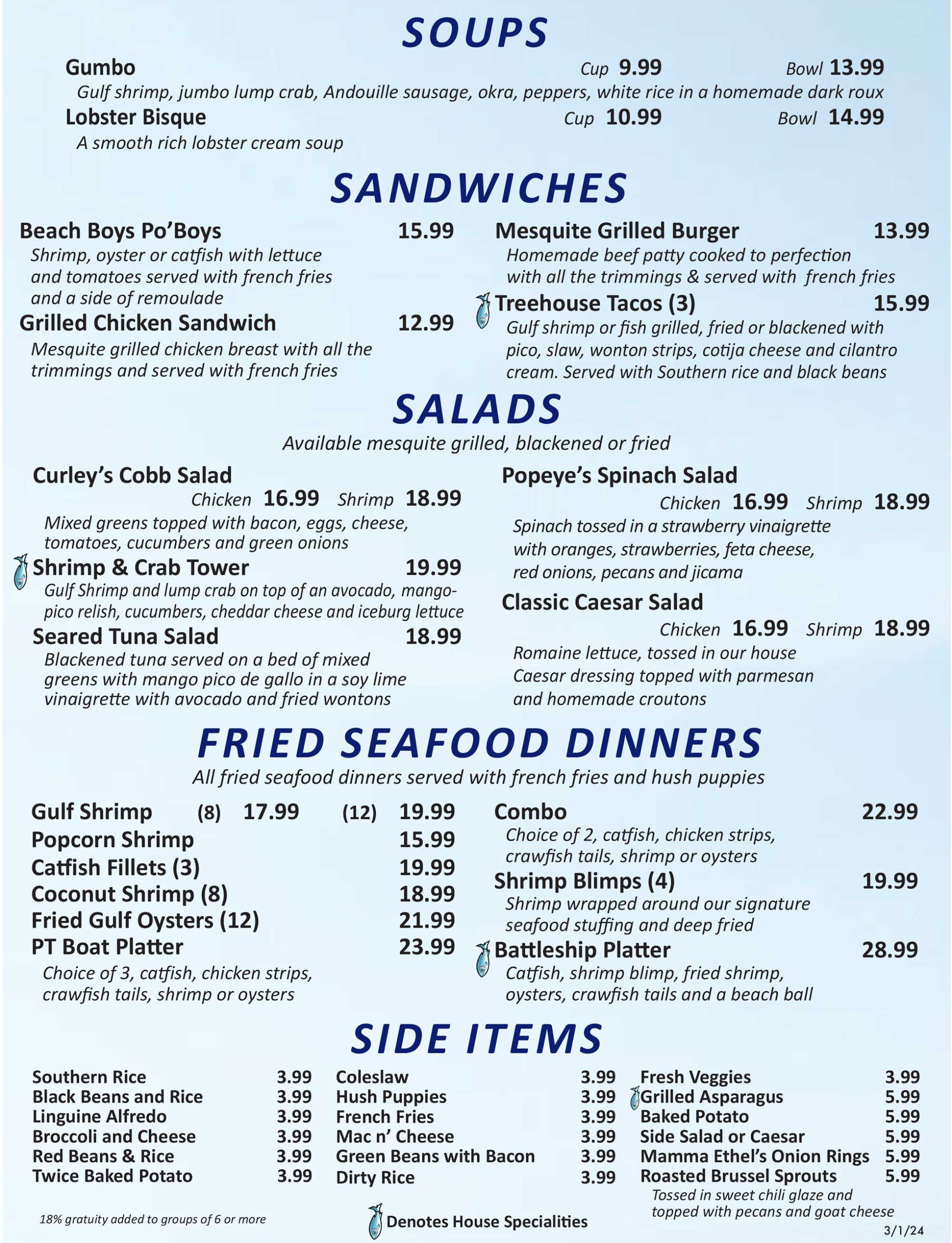 Dinner Menu | Seafood Restaurant, Fresh Gulf Coast Seafood, Oysters ...