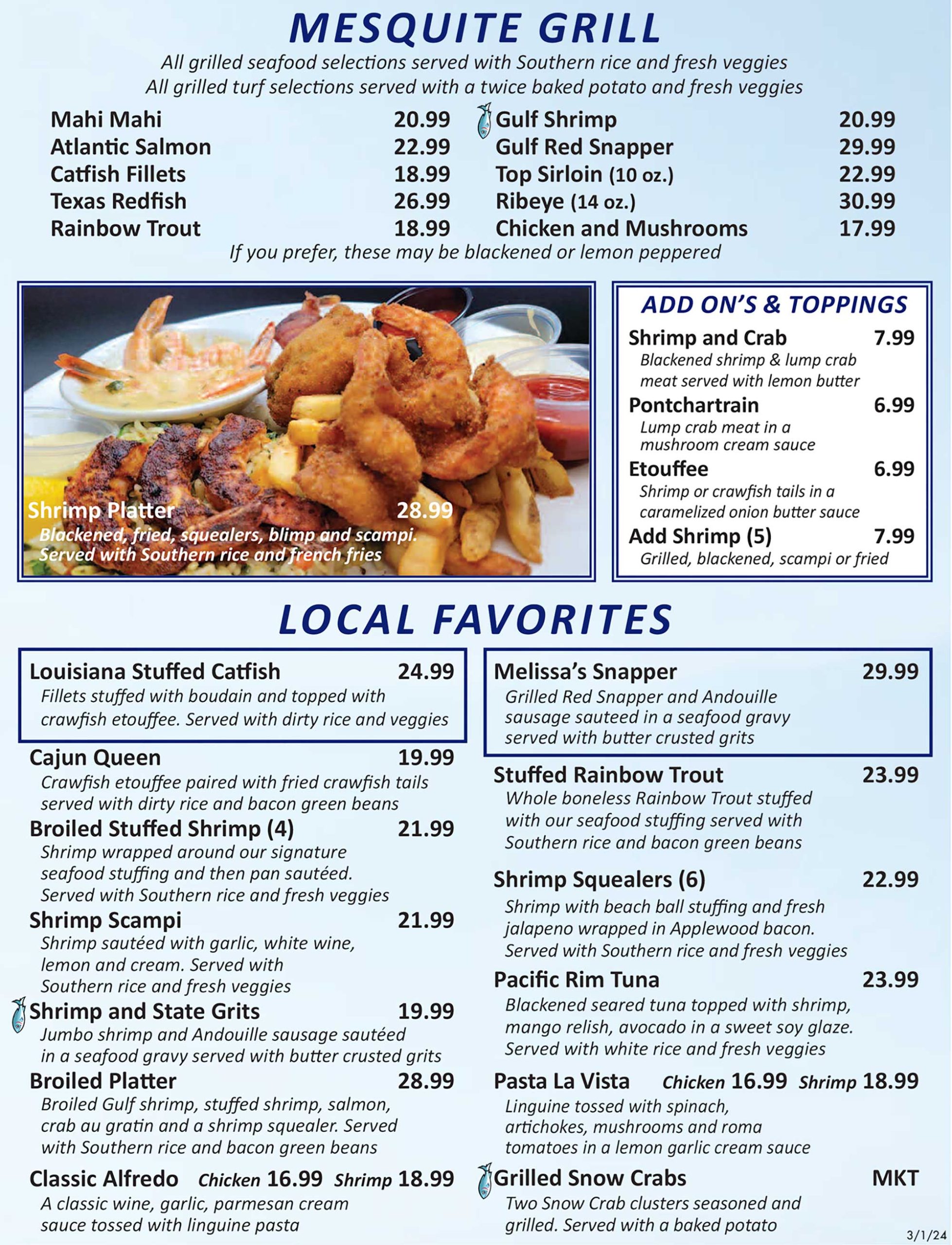 Dinner Menu | Seafood Restaurant, Fresh Gulf Coast Seafood, Oysters ...